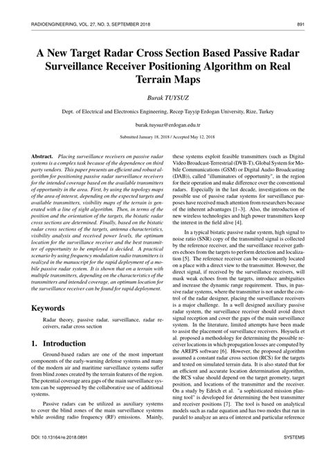 PDF A New Target Radar Cross Section Based Passive Radar Surveillance Receiver Positioning