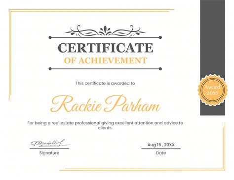 Elegant Accomplishment Certificate Template Landscape Wordlayouts