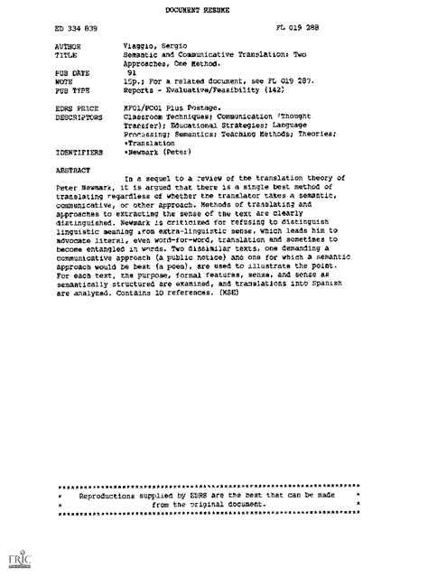 Pdf Semantic And Communicative Translation Two Approaches One Method