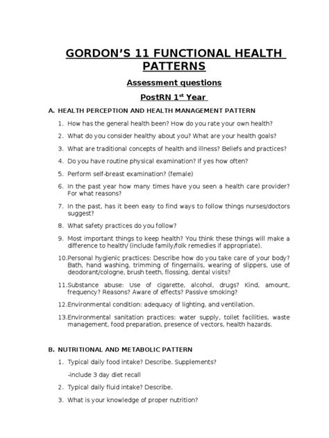 Gordon S 11 Functional Health Patterns Pdf Perception Health Sciences
