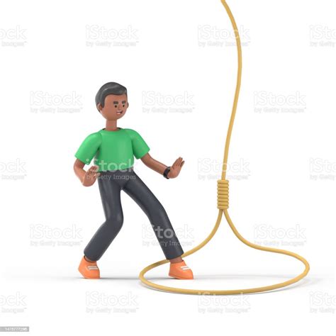 잘 생긴 아프리카 남자 David의 3d 그림이 밧줄 고리에 걸렸다 포로 상태에있는 남자 트랩 개념3d 흰색 배경에 렌더링 쥐덫에 대한 스톡 사진 및 기타 이미지 Istock