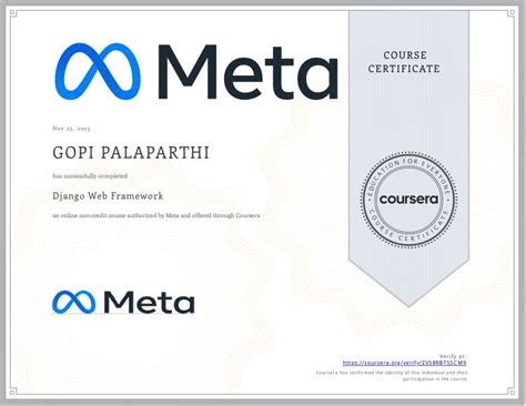 completed django web framework course by meta gopi palaparthi posted on the topic linkedin