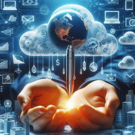 Premium Photo Cloud Computing Technology Concept 3d Rendering Toned Image Double Exposure