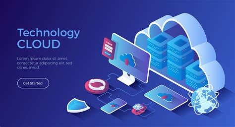 클라우드 기술 빅 데이터 처리 센터 클라우드 데이터베이스 정보 연결 저장 호스팅 아이소메트릭 랜딩 페이지 벡터 웹 배너입니다 0명에 대한 스톡 벡터 아트 및 기타 이미지