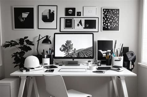 Monochrome Desk Setup Ready For Your Digital Canvas Premium Ai