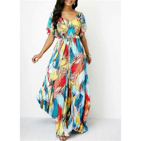 Rosewe Dresses Beautiful Multi Color Maxi Dress Size L Butterfly Sleeves See Measurements