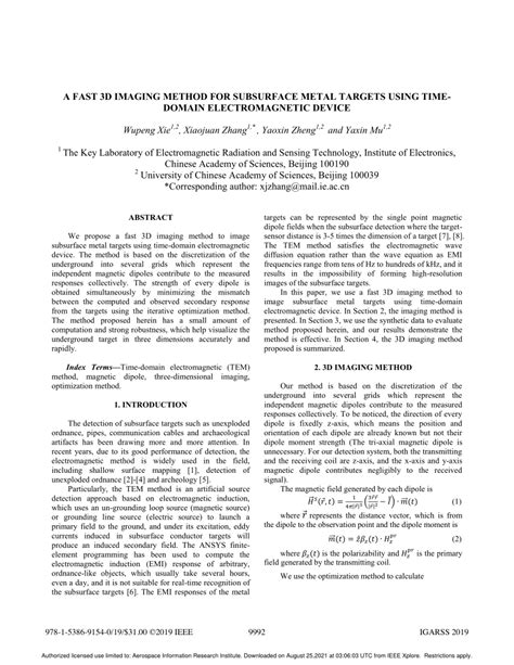 Pdf A Fast 3d Imaging Method For Subsurface Metal Targets Using Time Domain Electromagnetic Device