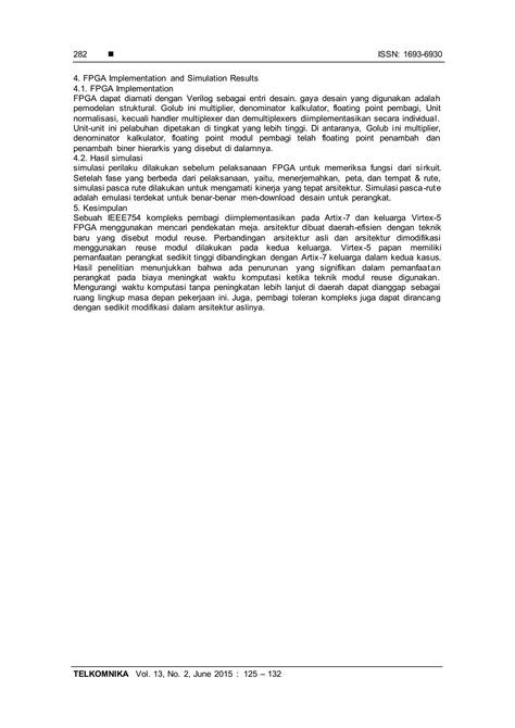 Telkomnika Fpga Implementation Of Area Efficient Ieee 754 Complex Pdf