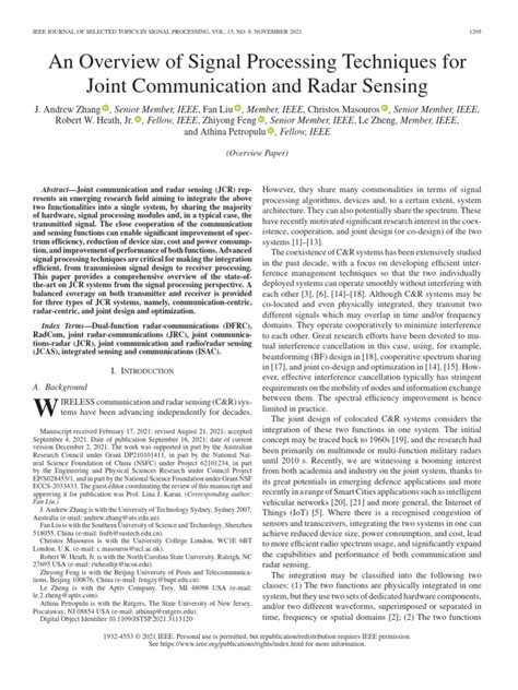 An Overview Of Signal Processing Techniques For Joint Communication And Radar Sensing Pdf