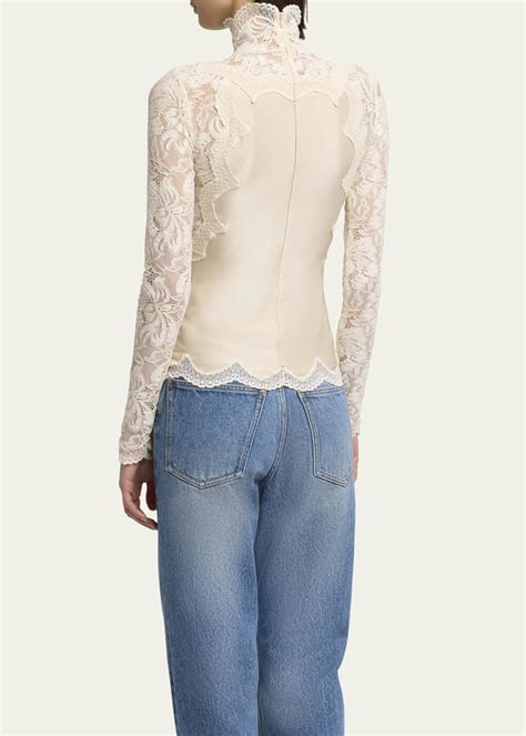 Rabanne High Neck Lace Blouse Bergdorf Goodman