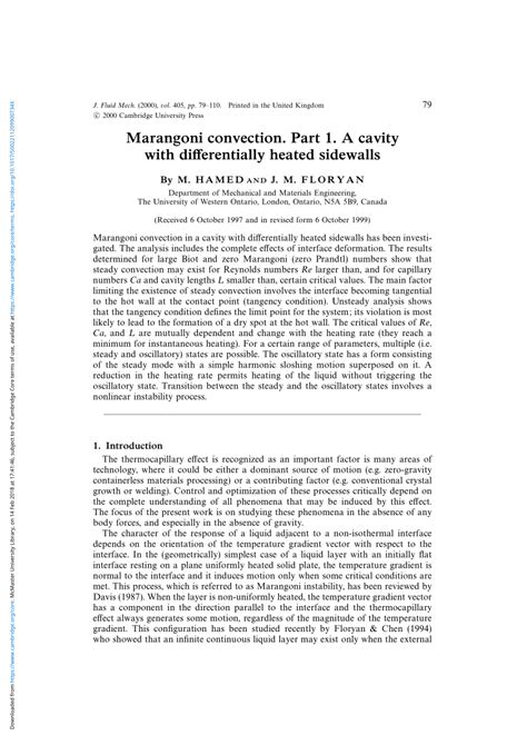 Pdf Marangoni Convection Part 1 A Cavity With Differentially Heated