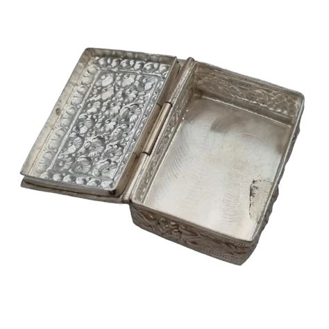 Caja Flores De Plata Pastillero Rectangular Decorado Joyas Antiguas Y