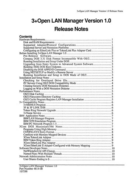 4814 00 3 Open Lan Manager 1 0 Release Notes Oct88 Pdf Dos Operating System