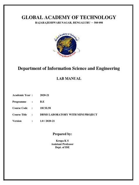 18csl58 Dbms Lab Manual 2018 Scheme Kks Pdf Sql Databases