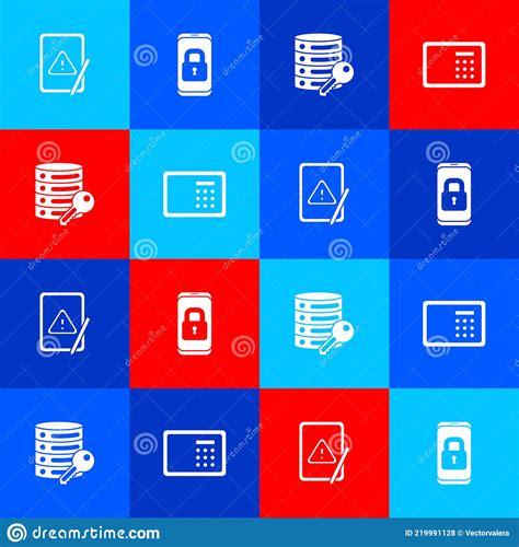 Set Tablet With Exclamation Mark Mobile Closed Padlock Server Security Key And Safe Icon