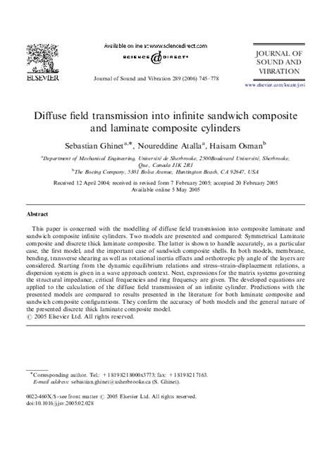 Pdf Diffuse Field Transmission Into Infinite Sandwich Composite And Laminate Composite Cylinders