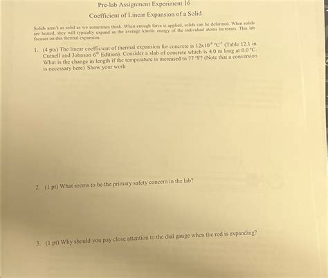 solved pre lab assignment experiment 16coefficient of linear