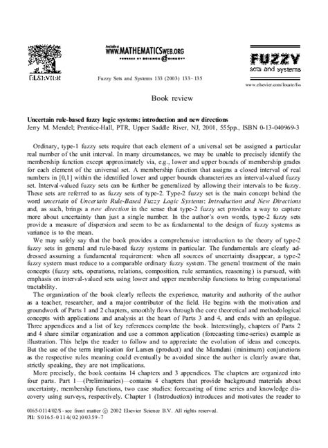 Pdf Uncertain Rule Based Fuzzy Logic Systems Introduction And New Directions Jerry M Mendel