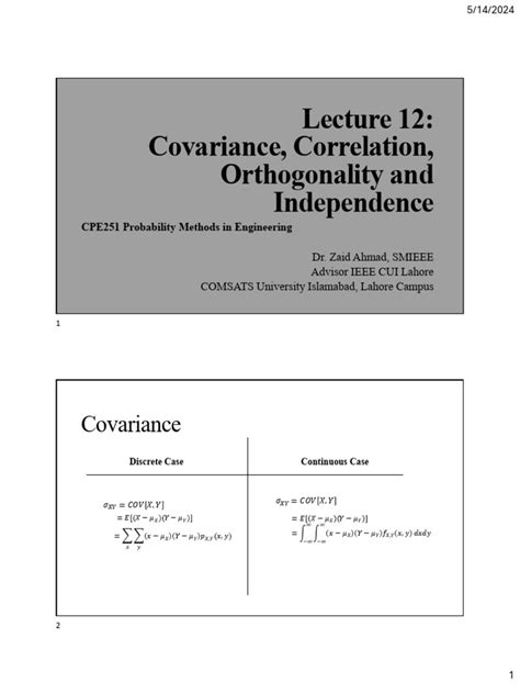 covariance correlation orthogonality and independence pdf