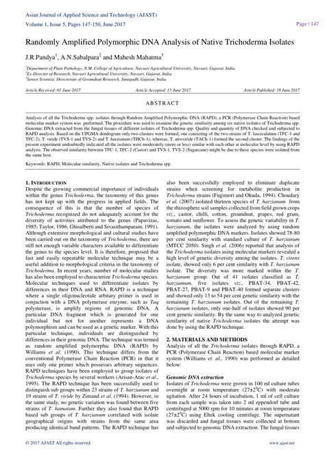 Pdf Randomly Amplified Polymorphic Dna Analysis Of Native Trichoderma Isolates
