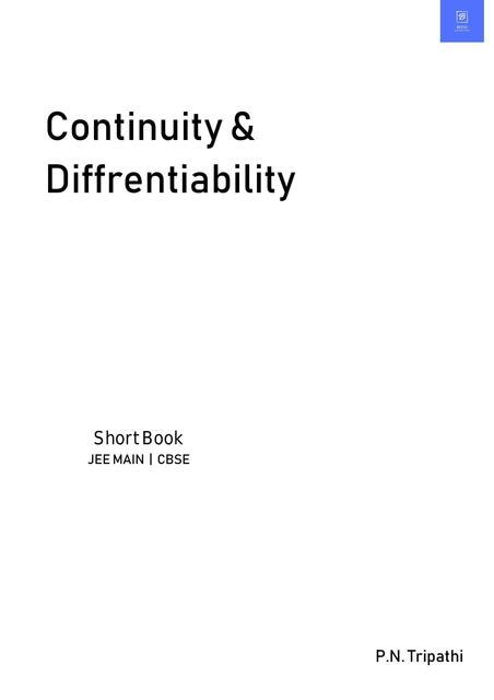 Iitjee Iit Jee Main And Advanced P N Tripathi Continuity Differentiability For Iit Jee Main And