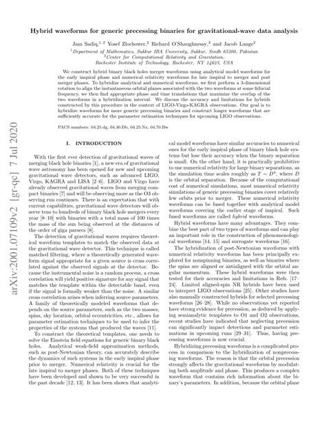 Pdf Hybrid Waveforms For Generic Precessing Binaries For Gravitational Wave Data Analysis