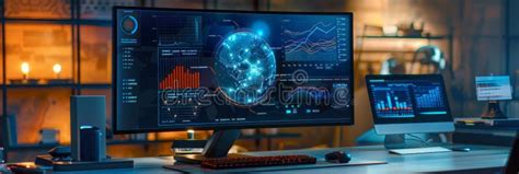 A Futuristic Computer Monitor Displaying An Abstract Network Monitoring