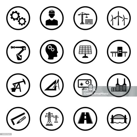 엔지니어링 아이콘입니다 원에서 검은 색 플랫 디자인입니다 벡터 일러스트레이션 아이콘에 대한 스톡 벡터 아트 및 기타 이미지 아이콘 건설 기계류 건설 산업 Istock