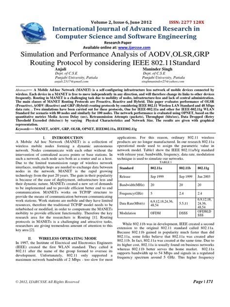 Simulation And Performance Analysis Of Aodv Olsr Pdf Ieee 802 11 Wireless Ad Hoc Network