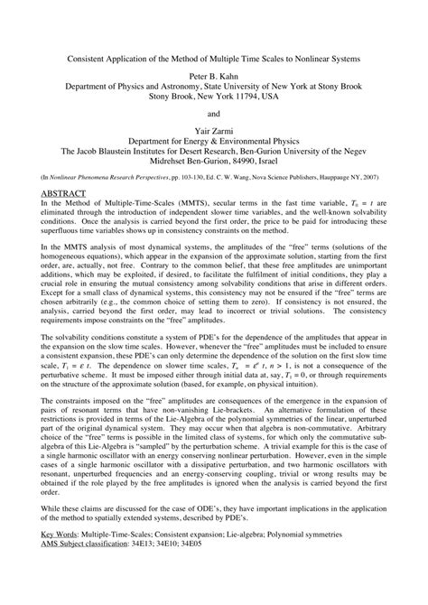 Pdf Consistent Application Of The Method Of Multiple Time Scales To