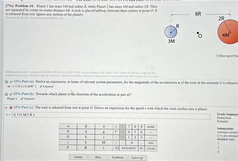 Solved 7 Problem 14 Planet 1 Has Mass 3m And Radius R