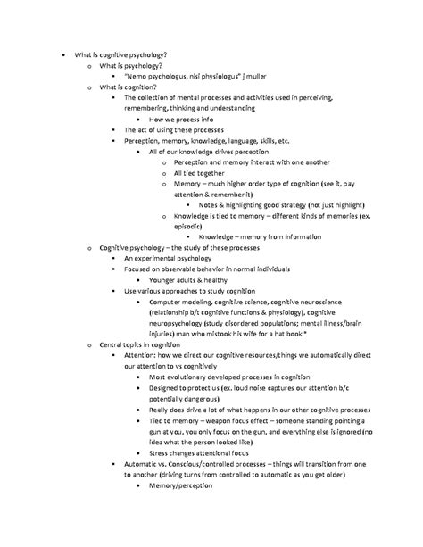 Lecture Notes Lecture 1 What Is Cognitive Psychology What Is Cognitive Psychology O What