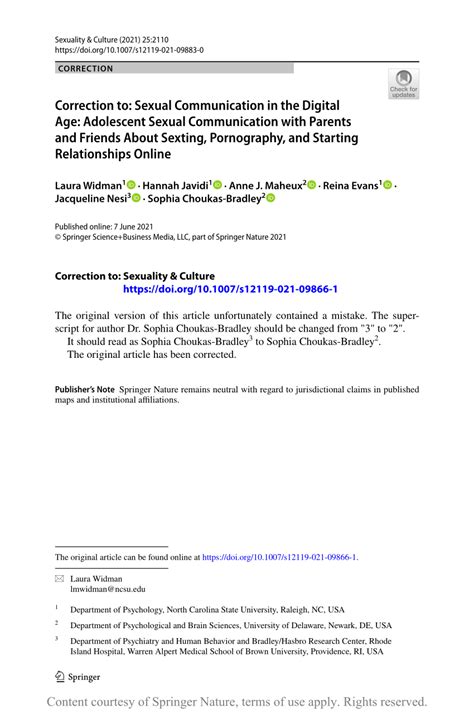 Correction To Sexual Communication In The Digital Age Adolescent Sexual Communication With