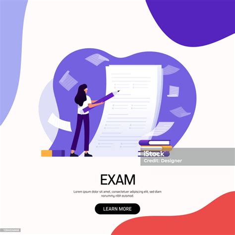 학교 방문 페이지 템플릿 웹 사이트 배너 광고 및 마케팅 자료 온라인 광고 비즈니스 프리젠 테이션 등에 대한 시험 관련 벡터 일러스트레이션 시험에 대한 스톡 벡터 아트 및
