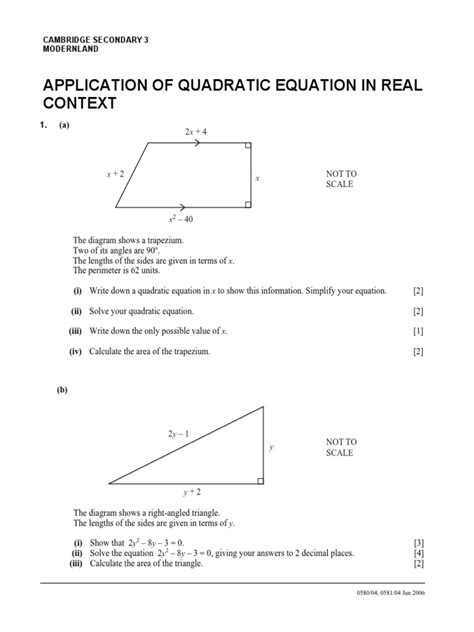 Application Of Quadratic Equations In Modeling Real World Geometry Problems Pdf Area Triangle