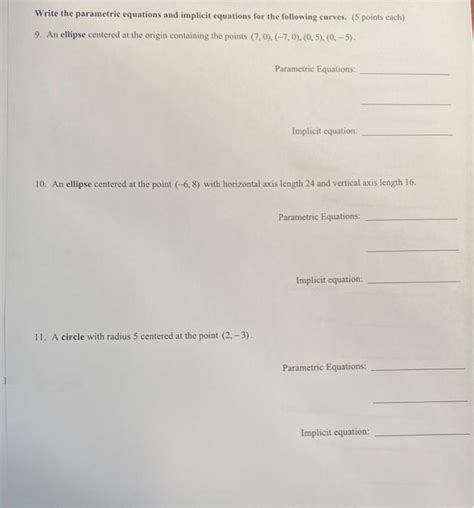 Solved Write The Parametric Equations And Implicit Equations Chegg