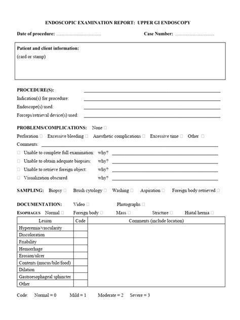 Upper Gi Endoscopy Examination Report Pdf Stomach Endoscopy