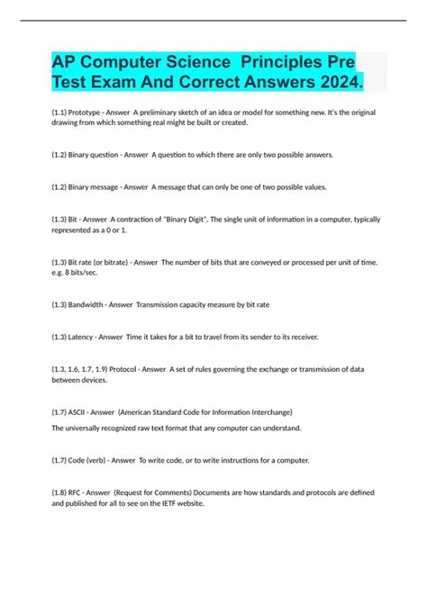 Ap Computer Science Principles Pre Test Exam And Correct Answers 2024
