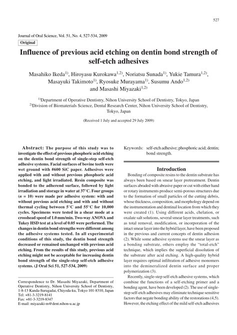 Pdf Influence Of Previous Acid Etching On Dentin Bond Strength Of