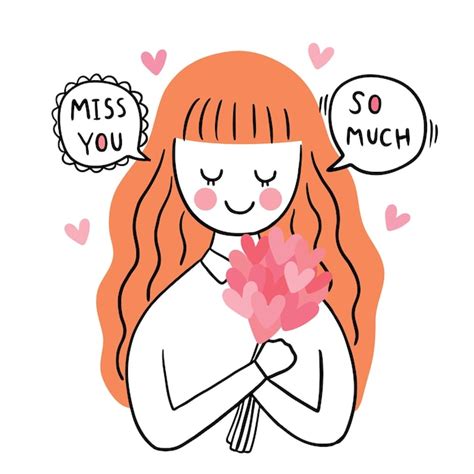 Premium Vector Hand Draw Cartoon Cute Valentines Day Womanand Heart