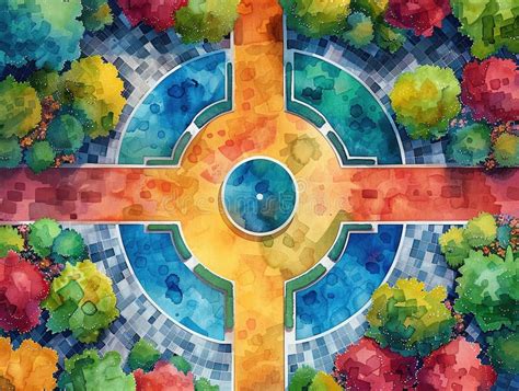 Fan Zones Flat Design Top View Community Theme Water Color Vivid Stock Illustration