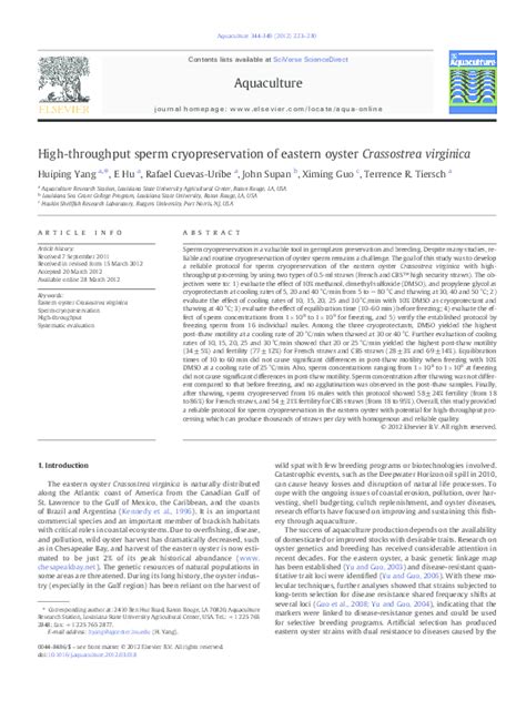 Pdf High Throughput Sperm Cryopreservation Of Eastern Oyster Crassostrea Virginica