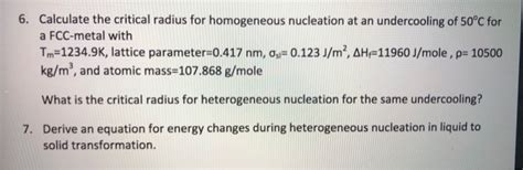 Solved 6 Calculate The Critical Radius For Homogeneous