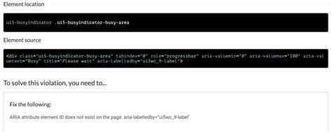 Busyindicator Aria Attribute Element Id Does Not Exist On The Page Aria Labelledbyui5wcxxx
