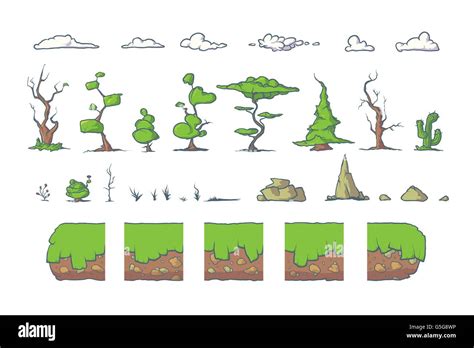 Tile Set For Platformer Game Seamless Vector Ground Blocks Games