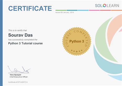 Sourav Das On Linkedin Python3 Pythonprogramming Tutorial Certificate Sololearn