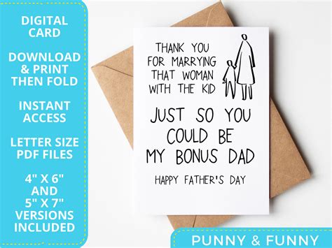 Funny Stepdad Fathers Day Printable Card Just To Be My Bonus Dad