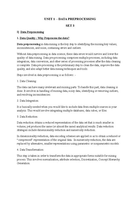 Set3 Data Preprocessing Unit 1 Data Preprocessing Set 3 I Data