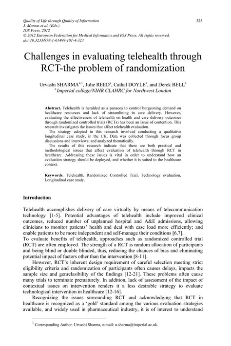 Pdf Challenges In Evaluating Telehealth Through Rct The Problem Of Randomization
