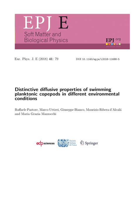 Pdf Distinctive Diffusive Properties Of Swimming Planktonic Copepods